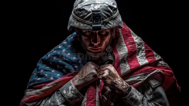 Soldier in Digital Camouflage with American Flag Stock Illustration ...