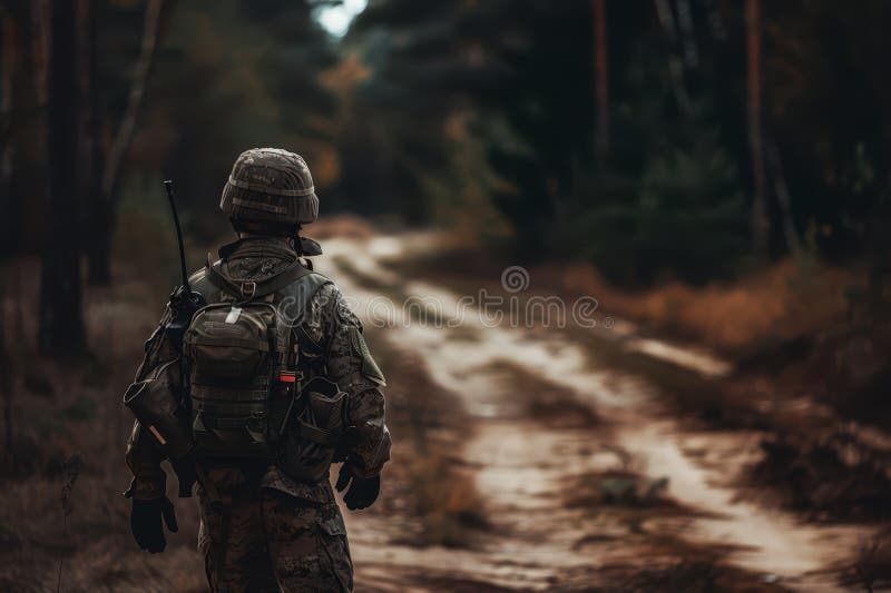 Military Soldier Walking Along a Dirt Path in a Forest during Daytime ...