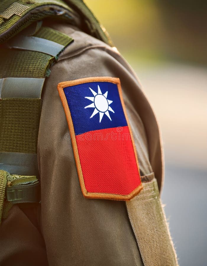 Soldier Wearing Military Uniform with Taiwan Flag Patch on Shoulder ...