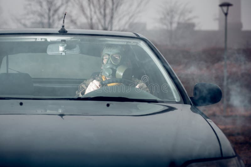 Soldier Driving a Car with Gas Mask Stock Image - Image of chemical ...