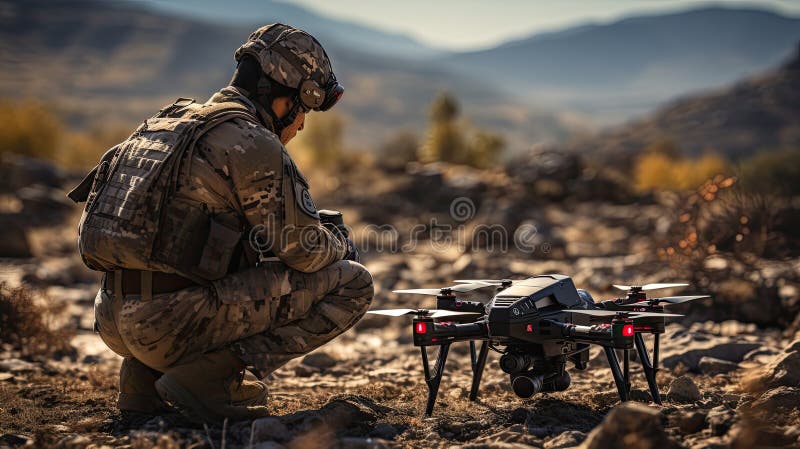 Soldier Driving a Military Drone. Stock Illustration - Illustration of ...