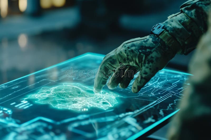 Soldier Engages with Holographic Terrain Map in Tactical Environment ...