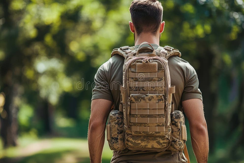 Soldier Exploring a Lush Forest, Equipped with a Tactical Backpack ...
