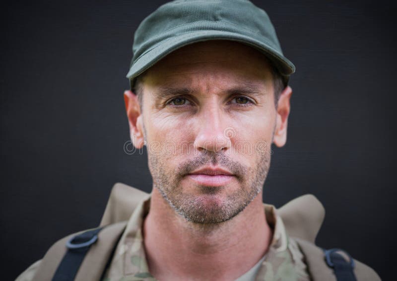 Soldier Face Against Navy Chalkboard Stock Illustration - Illustration ...