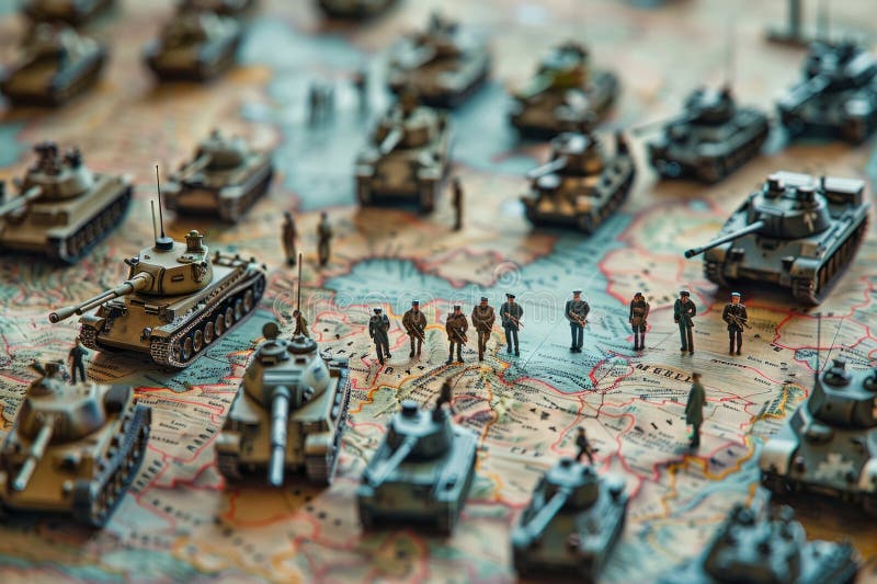 Soldier Figures and Tanks on Strategic Map, War Concept Stock Photo ...