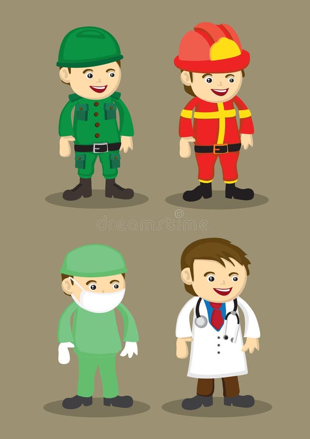 Soldier Firefighter Surgeon and Doctor Vector Illustration Stock Vector ...
