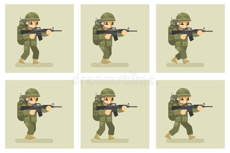 Soldier Flat Design Run Animation Frames Stock Vector - Illustration of ...