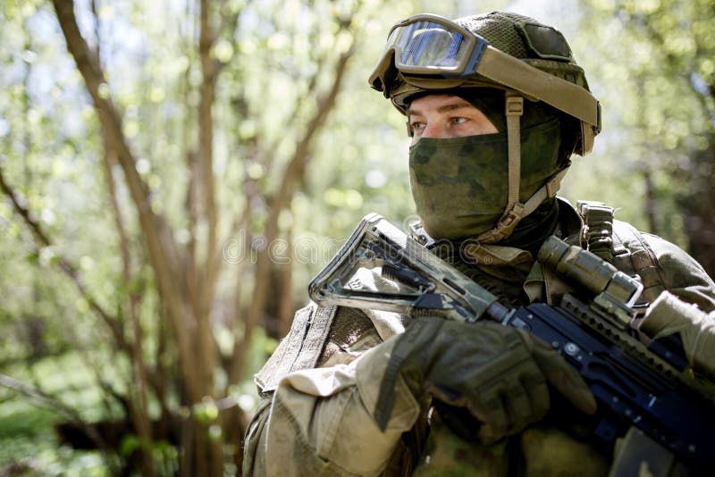 Soldier in Goggles Looks Sideways Stock Photo - Image of helmet ...
