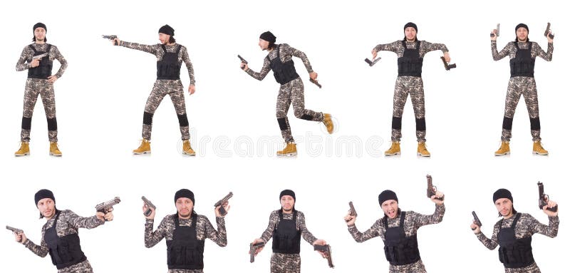 The Soldier with Gun Isolated on White Stock Image - Image of poses ...