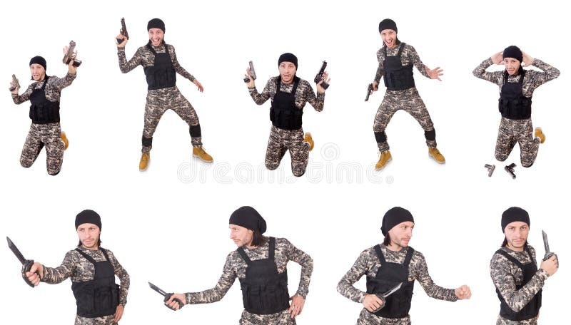 The Soldier with Gun Isolated on White Stock Photo - Image of poses ...