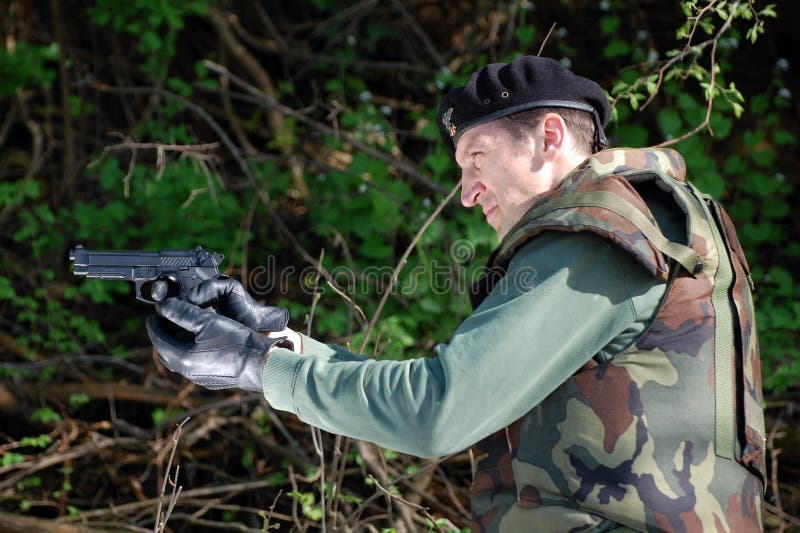 Soldier with gun stock photo. Image of nature, sunny - 53424426