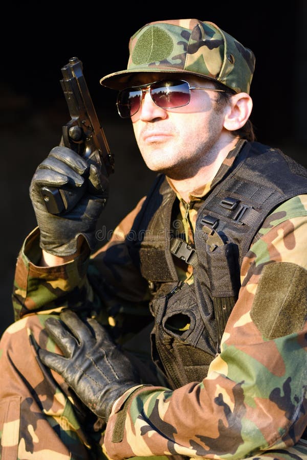 Soldier with gun stock image. Image of uniform, soldier - 70310373