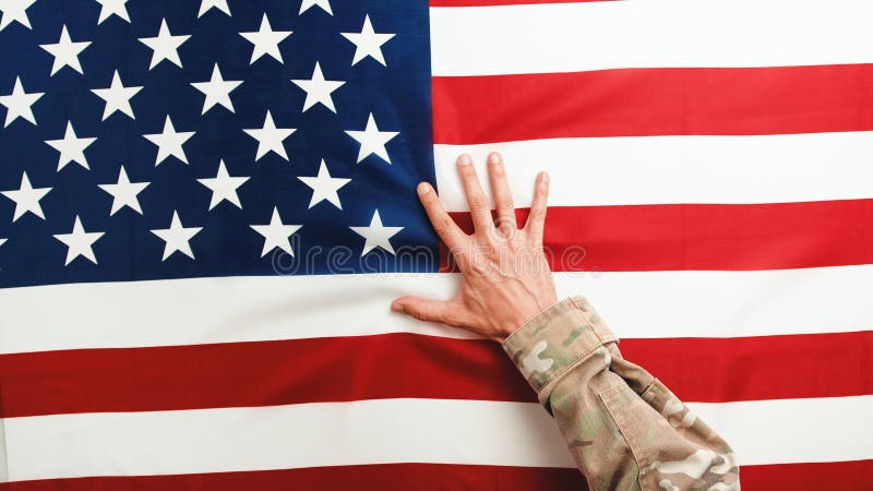 Soldier Hand on the American Flag Stock Image - Image of holiday ...