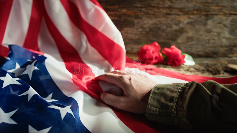 Soldier Hand Grabbing and Holding a USA Flag Stock Photo - Image of ...
