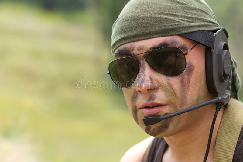 Soldier in a Headset Talking Stock Photo - Image of single, force: 25730844