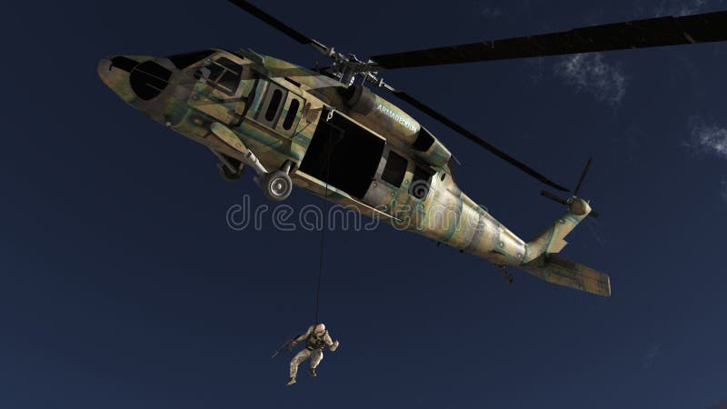 The Soldier and the Helicopter Stock Image - Image of rope, flight ...