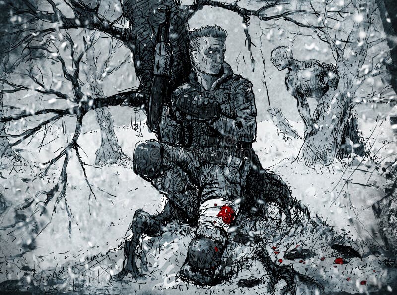 Soldier Hiding in the Winter Forest Stock Illustration - Illustration ...