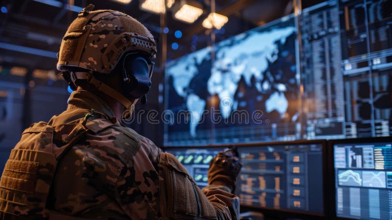 A Soldier in Command Center. AI Generated Stock Photo - Image of system ...