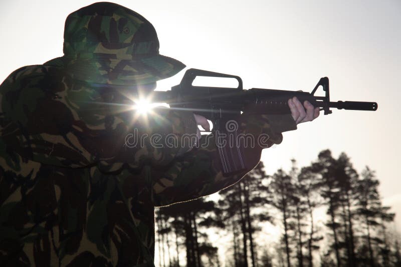Soldier pointing rifle stock image. Image of army, parade - 3398609