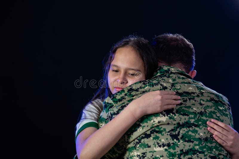 Soldier Hugs Daughter on Departing or Returning Stock Photo - Image of ...
