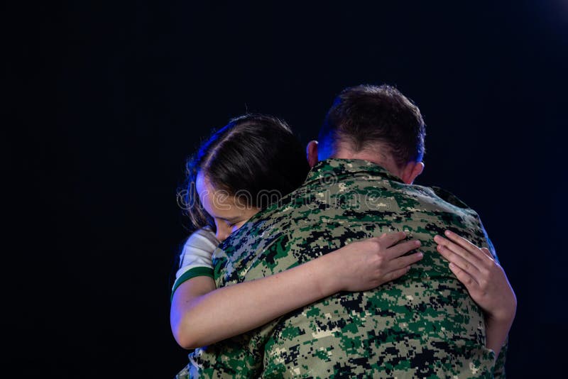 Soldier Hugs Daughter on Departing or Returning Stock Photo - Image of ...