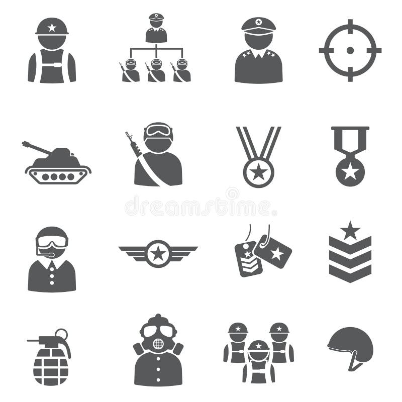 Soldier icon set stock vector. Illustration of helmet - 110993604