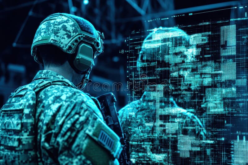 Soldier Interacting with Digital Interface in a High-tech Military ...