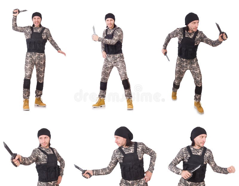 The Soldier with Knife Isolated on White Stock Image - Image of fighter ...