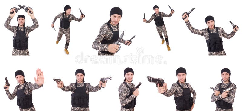 The Soldier with Knife Isolated on White Stock Photo - Image of ...