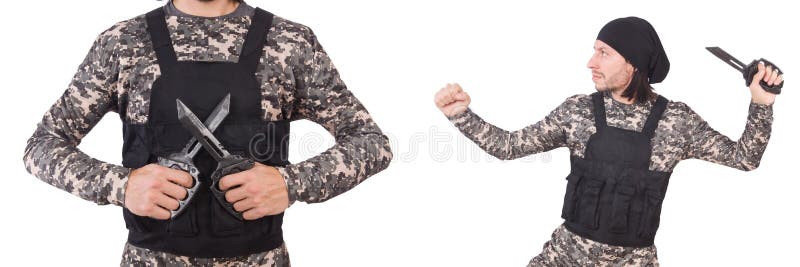 The Soldier with Knife Isolated on White Stock Image - Image of ...