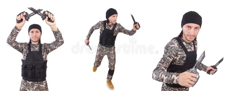 The Soldier with Knife Isolated on White Stock Photo - Image of player ...