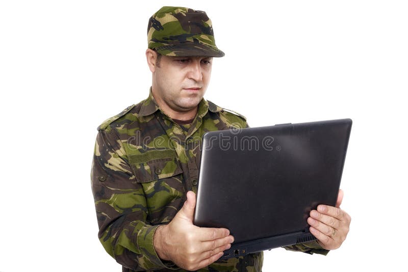 Military Soldier with a Laptop Stock Image - Image of keyboard ...