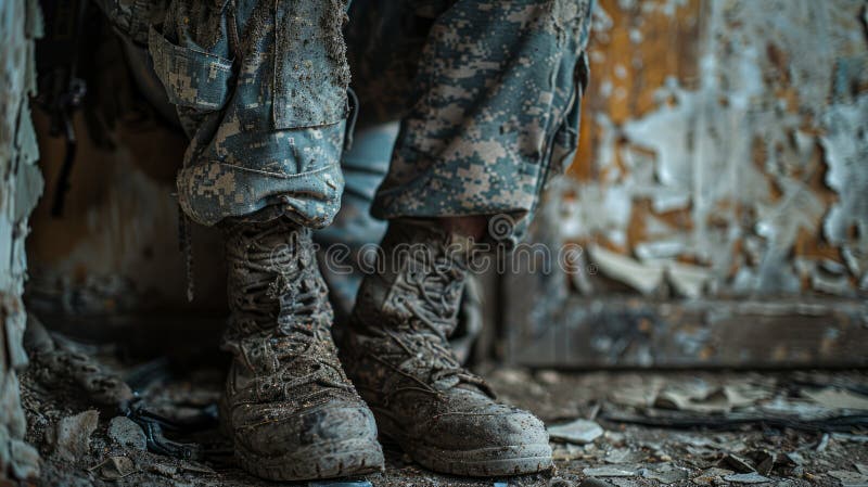 Soldier Leaning Against Wall with Backpack Stock Photo - Image of ...