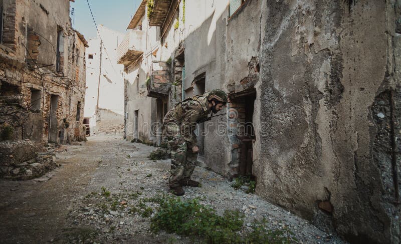 Soldier Looks Destroyed Door Old House Stock Photos - Free & Royalty ...