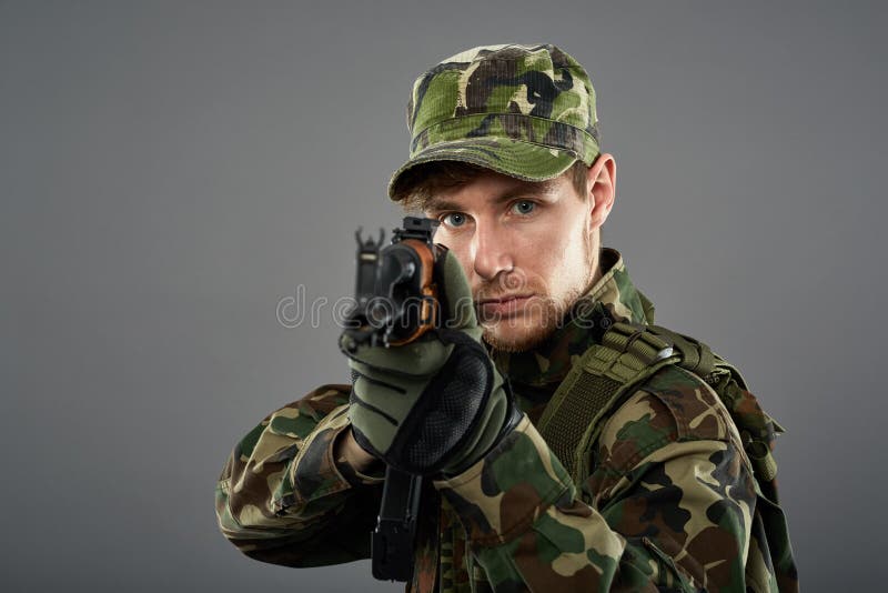 Soldier with Machine Gun Aiming Stock Photo - Image of people ...