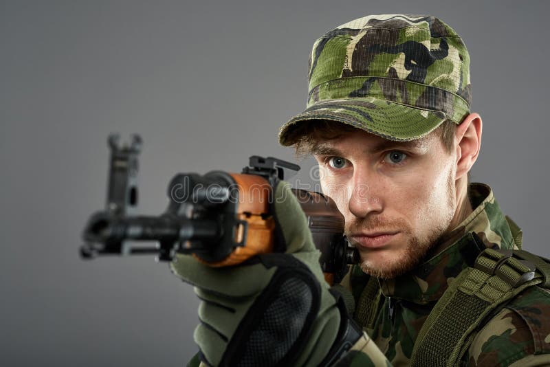 Soldier with Machine Gun Aiming Stock Image - Image of infantry, kill ...