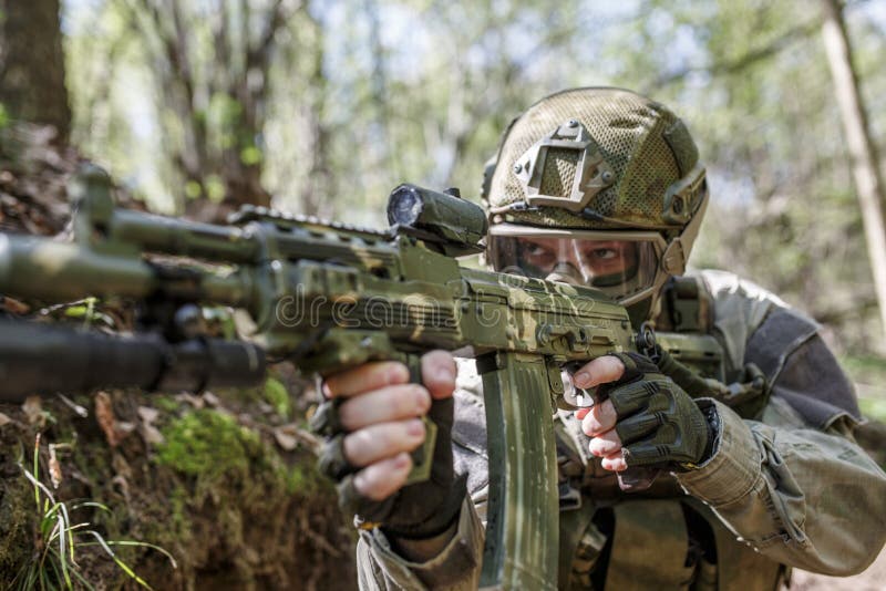 Soldier with Machine Gun, Close-up Stock Image - Image of attack ...