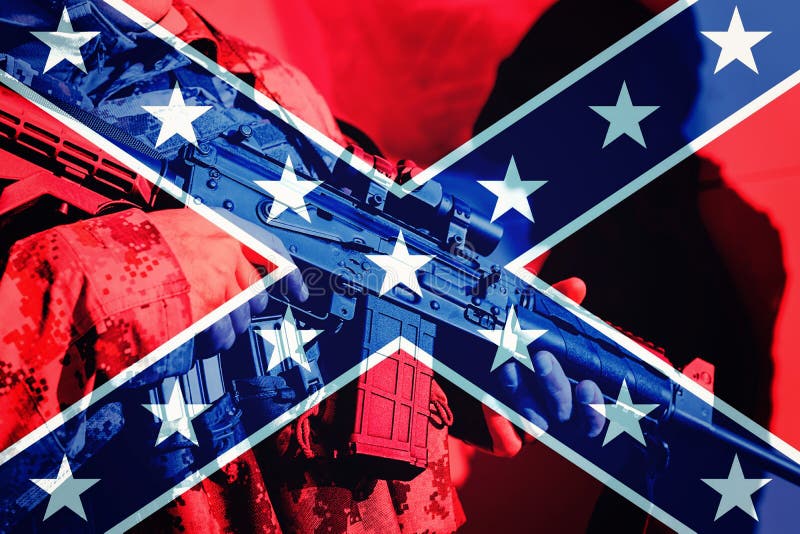 Soldier with Machine Gun with Flag of Confederate Stock Photo - Image ...