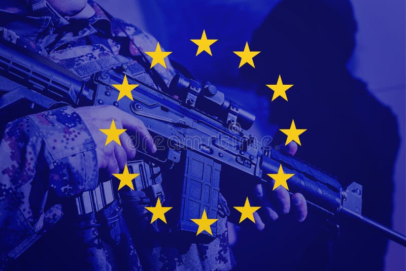 Soldier with Machine Gun with Flag of European Union Stock Image ...