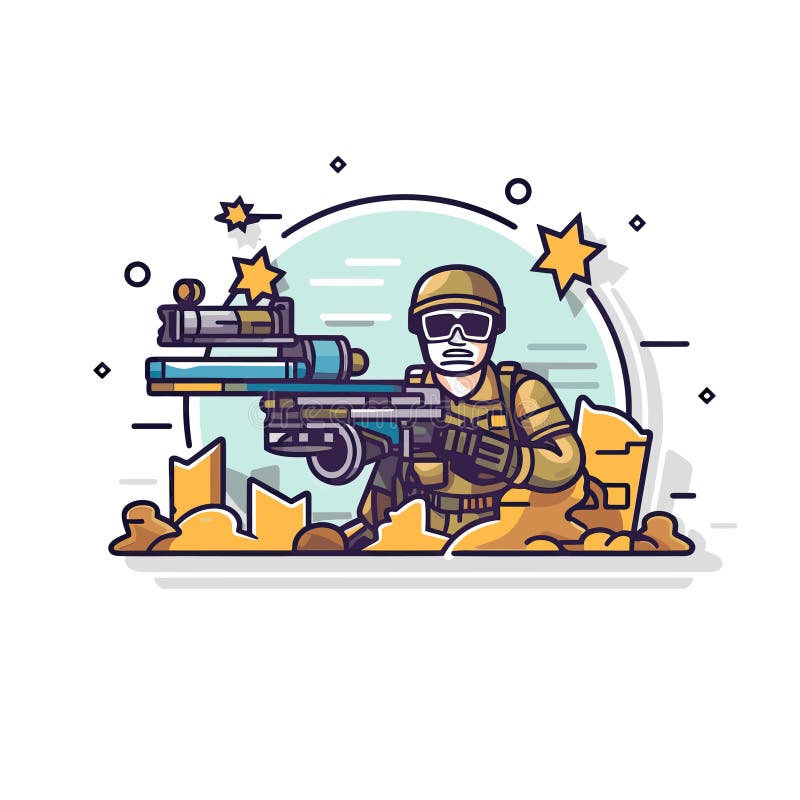 Vector of a Soldier Holding a Machine Gun Stock Vector - Illustration ...