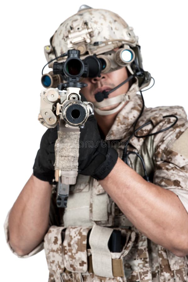 Soldier Man Full Armor Hold Machine Gun Stock Image - Image of helmet ...