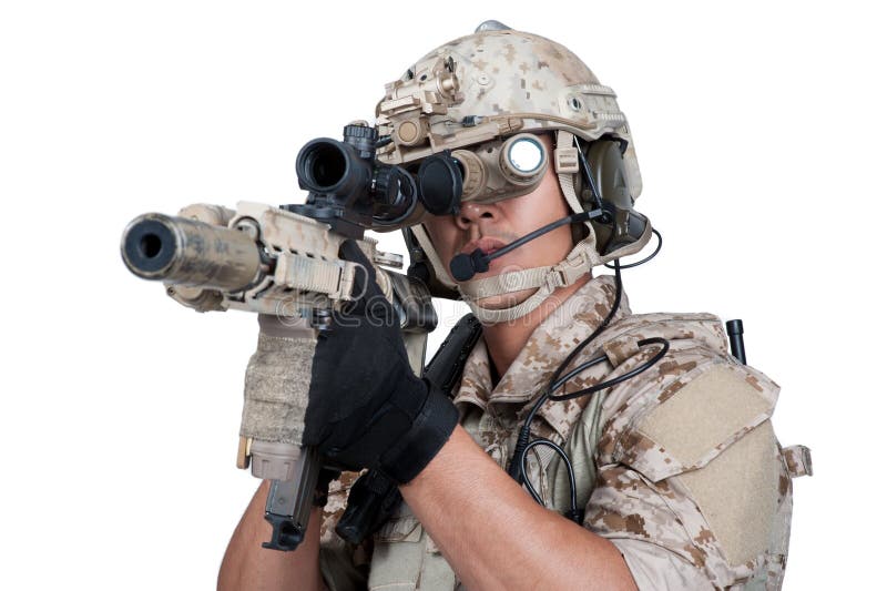 Soldier Man Holding Machine Gun Shoot Stock Image - Image of glove ...