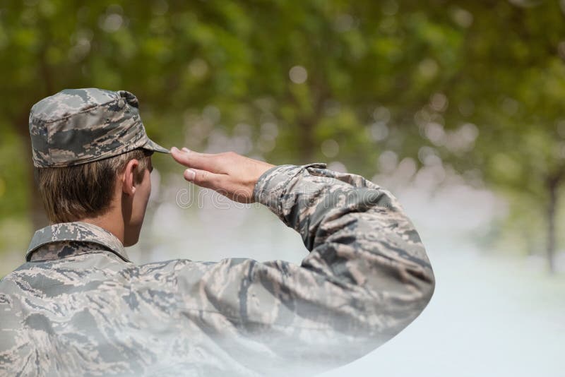 Soldier Man Raising Arm Against Desert Background Stock Image - Image ...