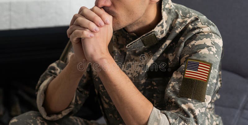 Soldier: Man in Uniform Praying. Stock Image - Image of action, shot ...