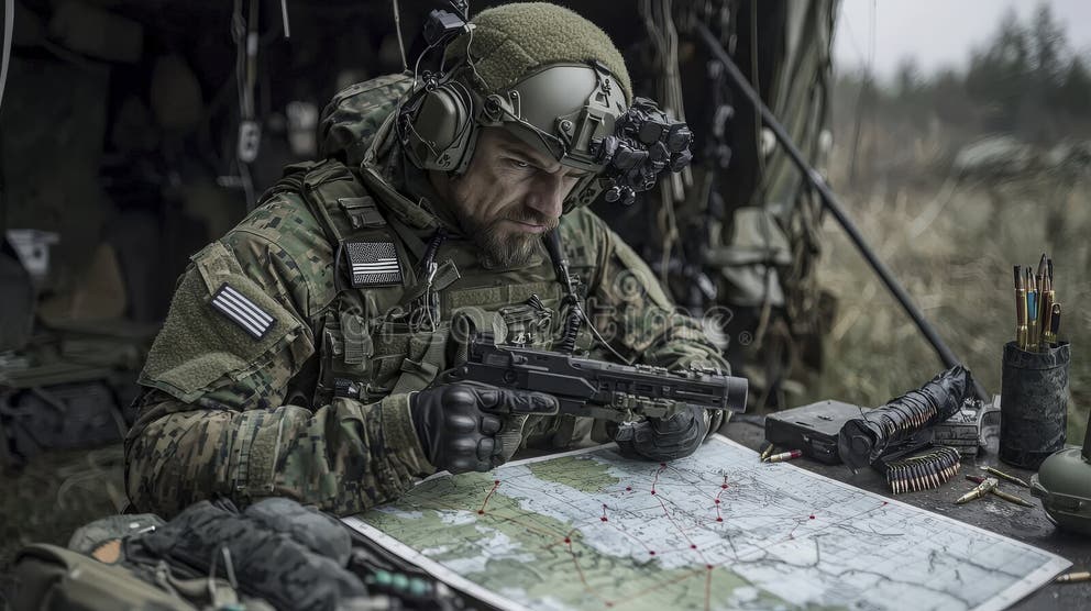Military Tactical Operations Planning Forest Base Camp Action Scene ...