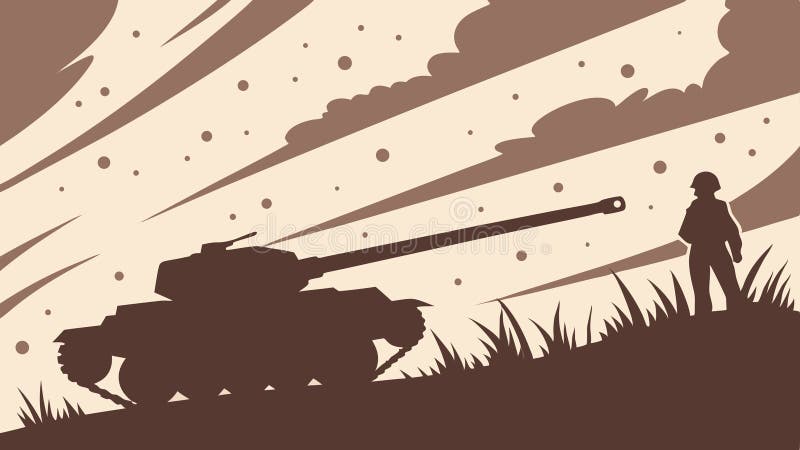 Soldier Observing Tank in Hilly Battlefield, Vector Design Generative ...