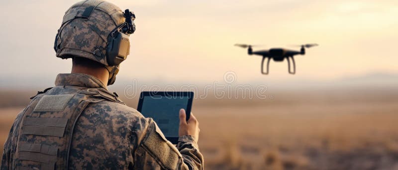 Soldier Operating Drone in Field Stock Illustration - Illustration of ...