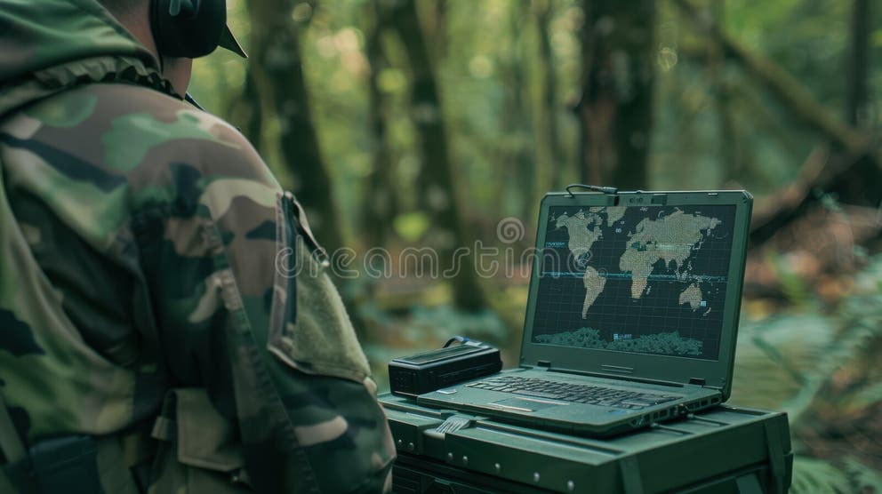 The Soldier with Tactical Laptop.AI Generated Image Stock Photo - Image ...