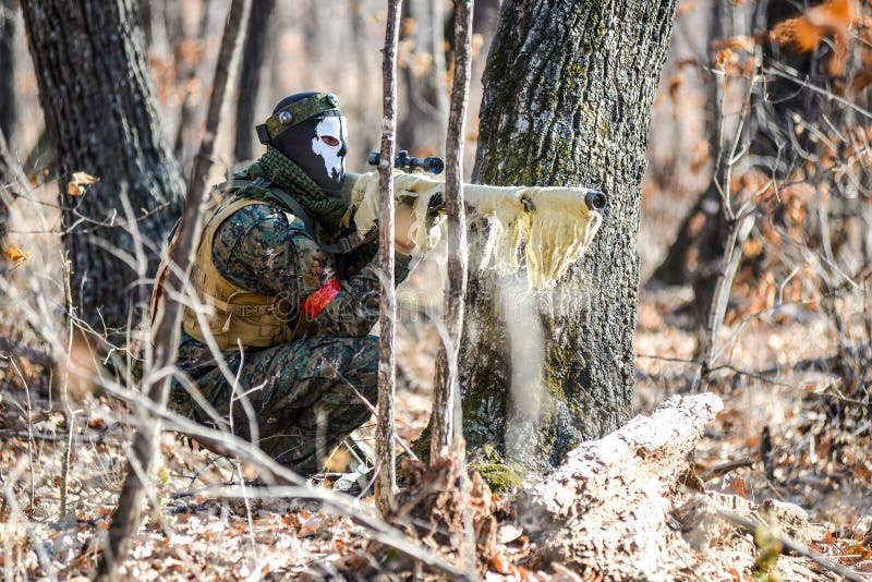 Sniper hiding in bushes stock image. Image of peace, safe - 4401259