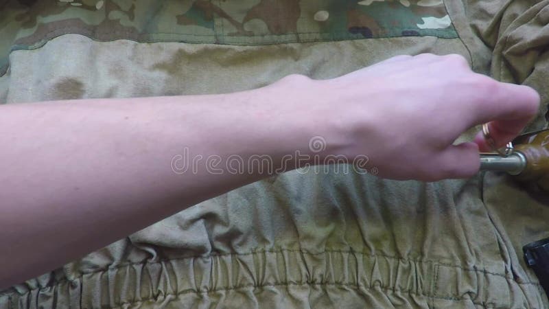 The Soldier Pulls a Hand Grenade by the Safety Catch Stock Video ...